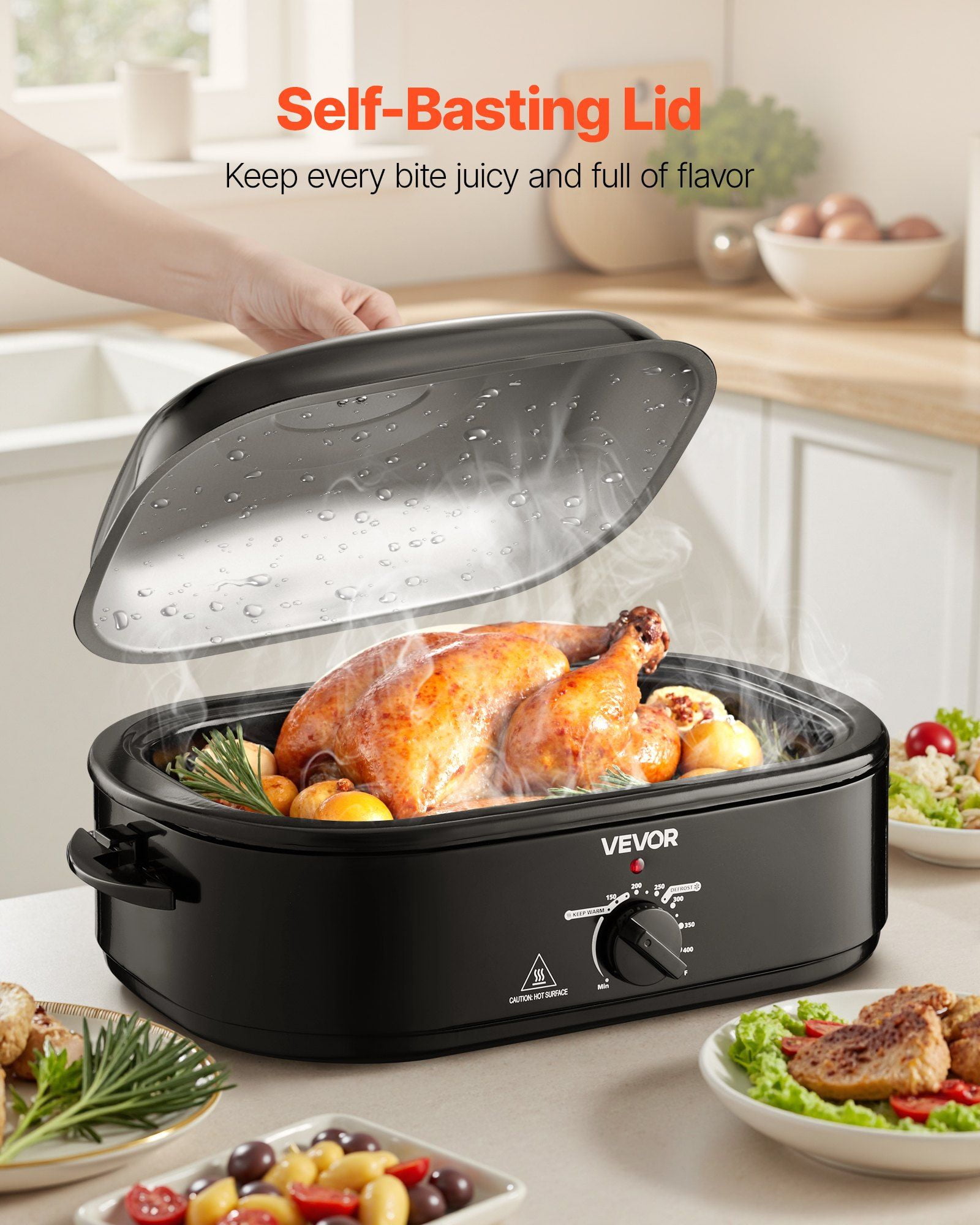 18 Quart Programmable Electric Roaster Oven | Self-Basting Lid for Juicy Turkey | Removable ...