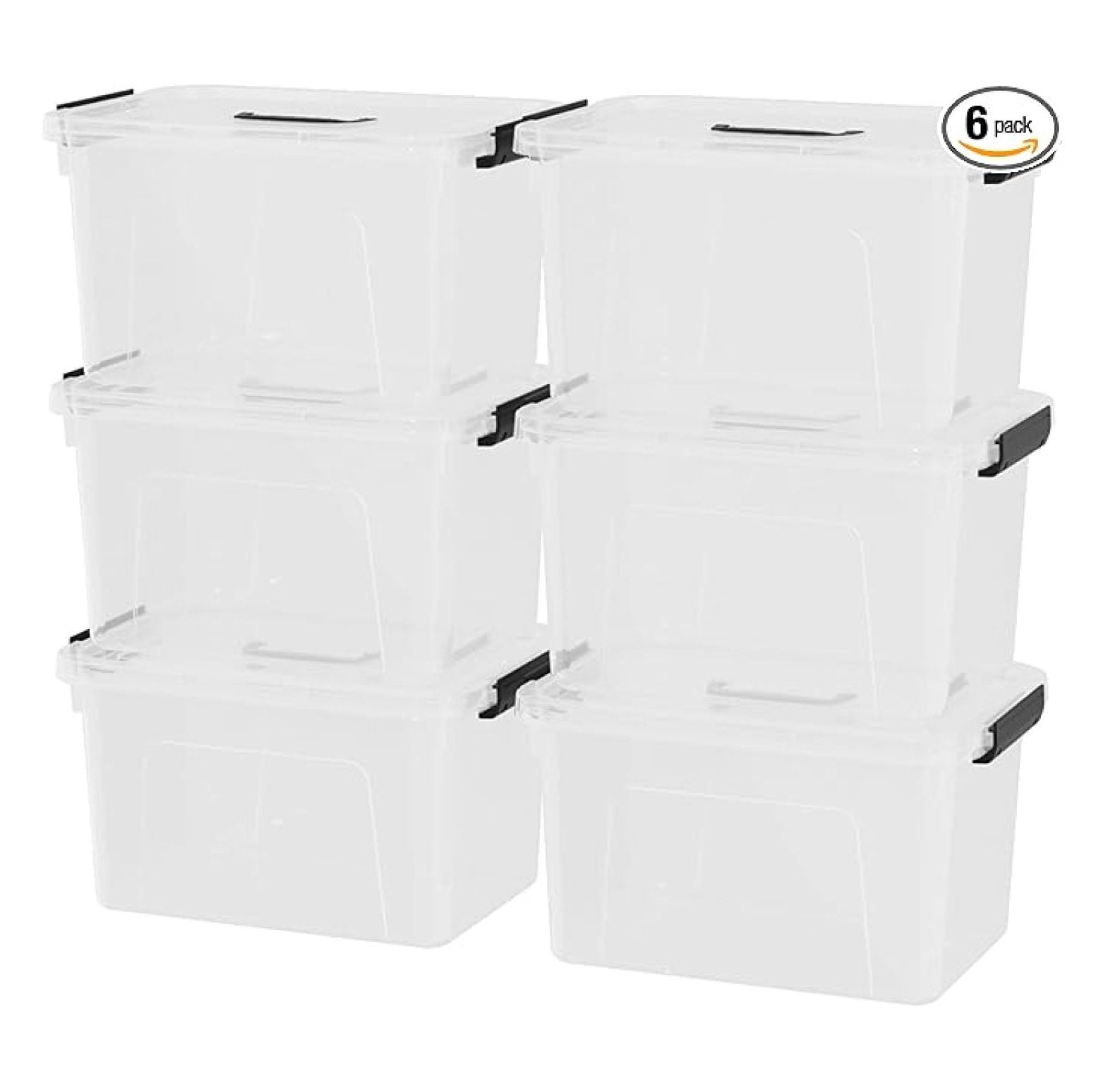 18 Quart Storage Boxes with Lids - Clear Plastic Bins 6 Pack - 15.9x11 ...