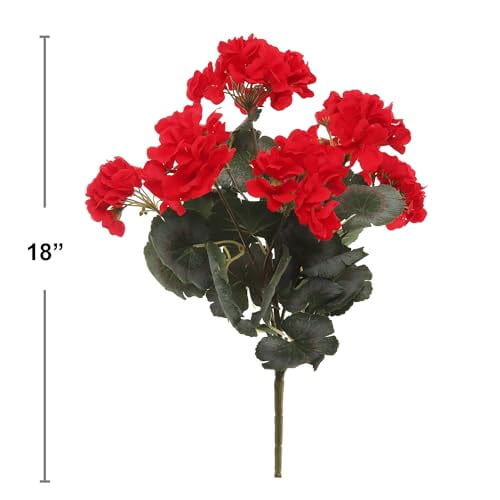 18" Real Touch Vibrant Red Geranium Bush with 7 Fronds - Lifelike ...
