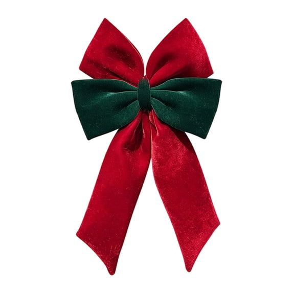 18" Red & Green Velvet Bow Ornament, Large Festive Hanging Decoration ...
