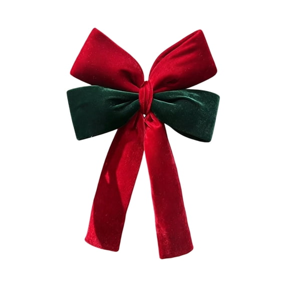 18" Red & Green Velvet Bow Ornament, Large Festive Hanging Decoration ...