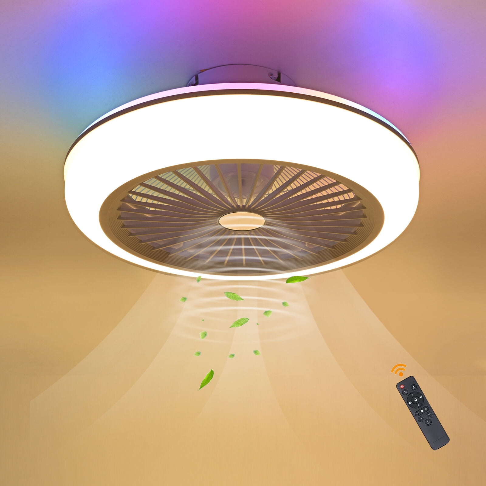 18" Rgb Led Ceiling Fan Light Round Acrylic Chandelier Lamp Pendant ...