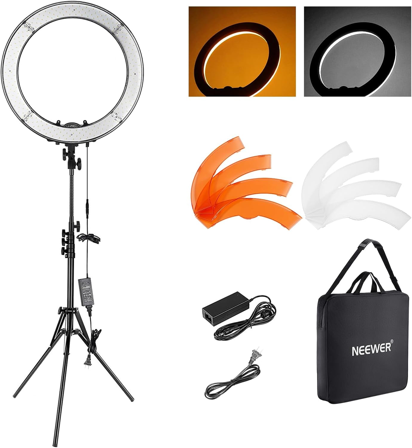 18" Ring Light with Stand, 55W 5600K Large LED Ringlight with Cold Shoe and Phone Holder for ...