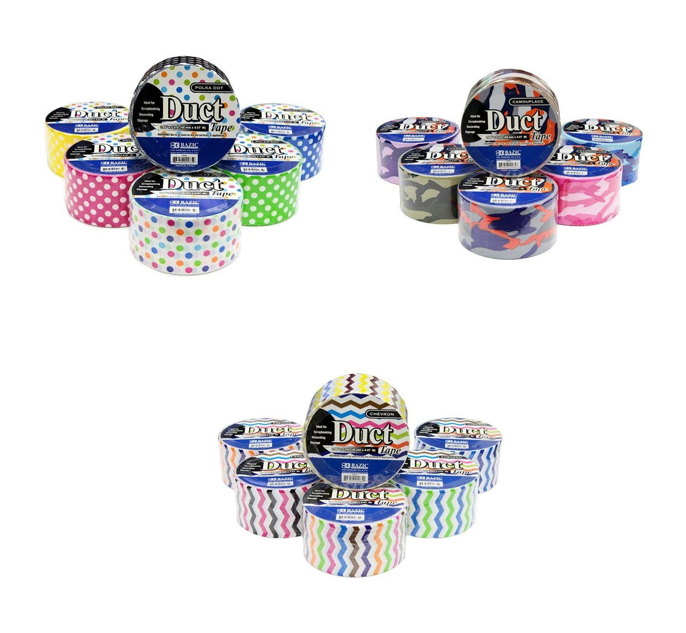 18 Roll Variety Pack Decorative Duct Style Tape Multicolor - by Basic ...