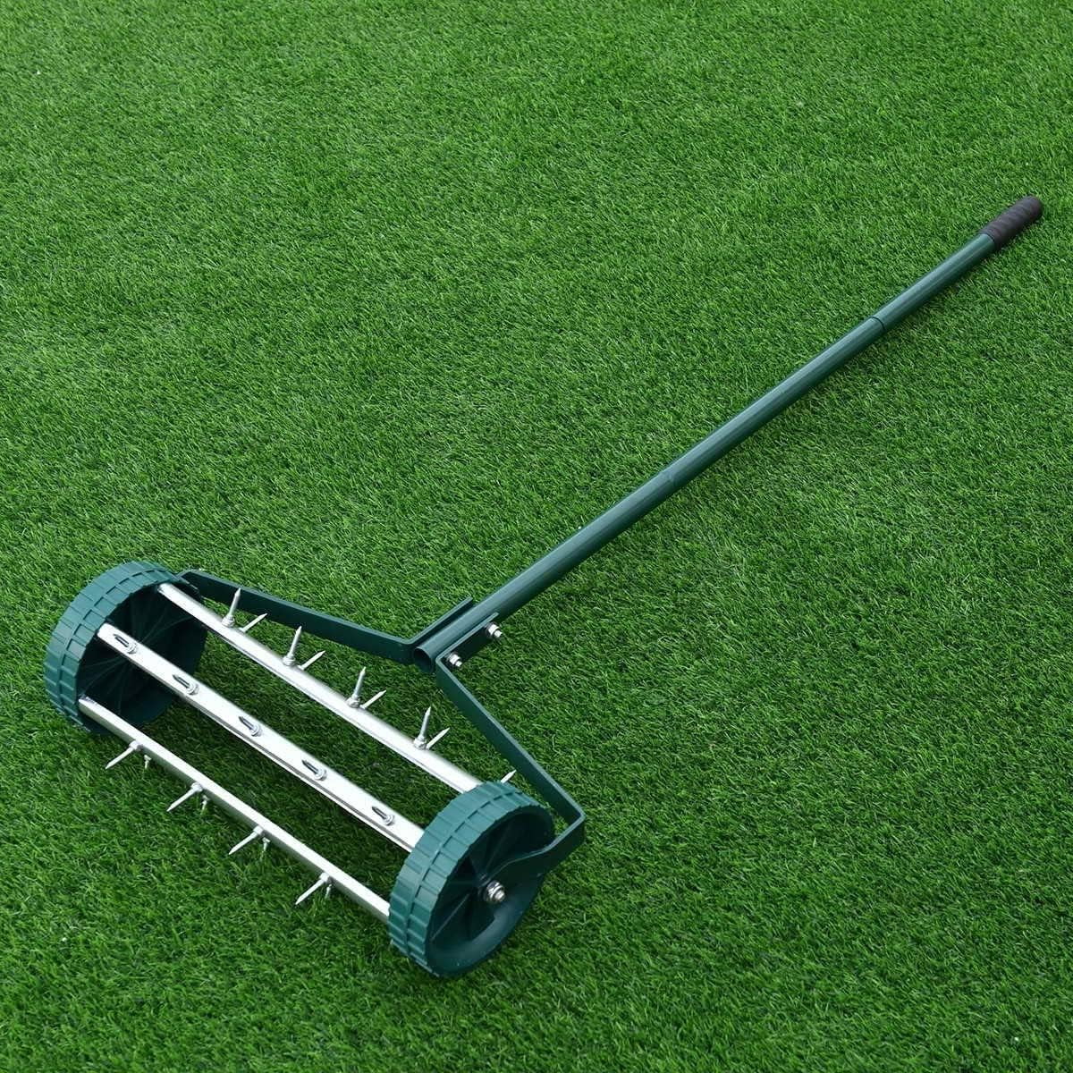 18" Rolling Rotary Push Tine Spike Soil Lawn Aerator with Steel Handle ...