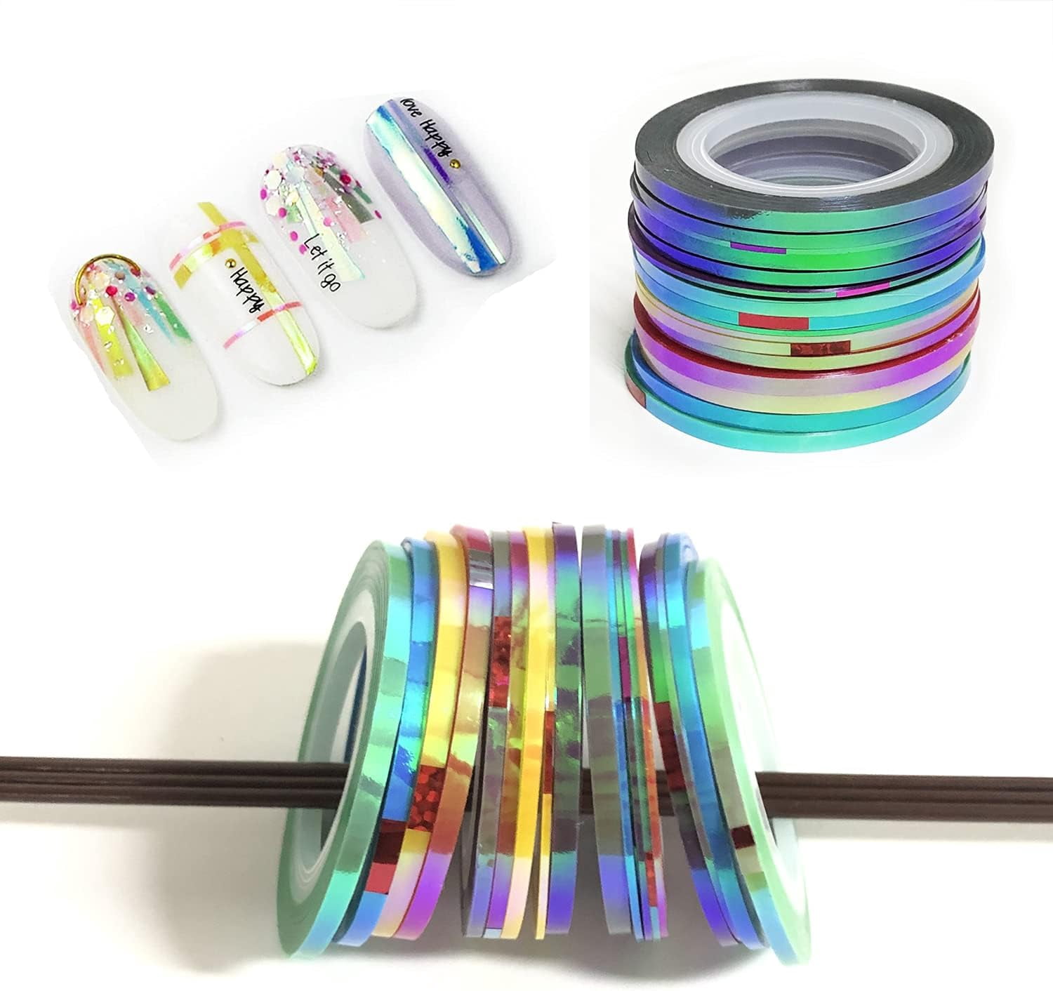 18 Rolls Nail Art Striping Tape Lines Kit,Mermaid Candy Color Adhesive ...