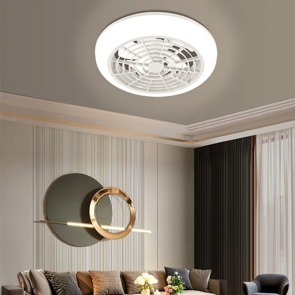 18" Round Bladeless Ceiling Fan Light, Smart LED Ceiling Fans with ...