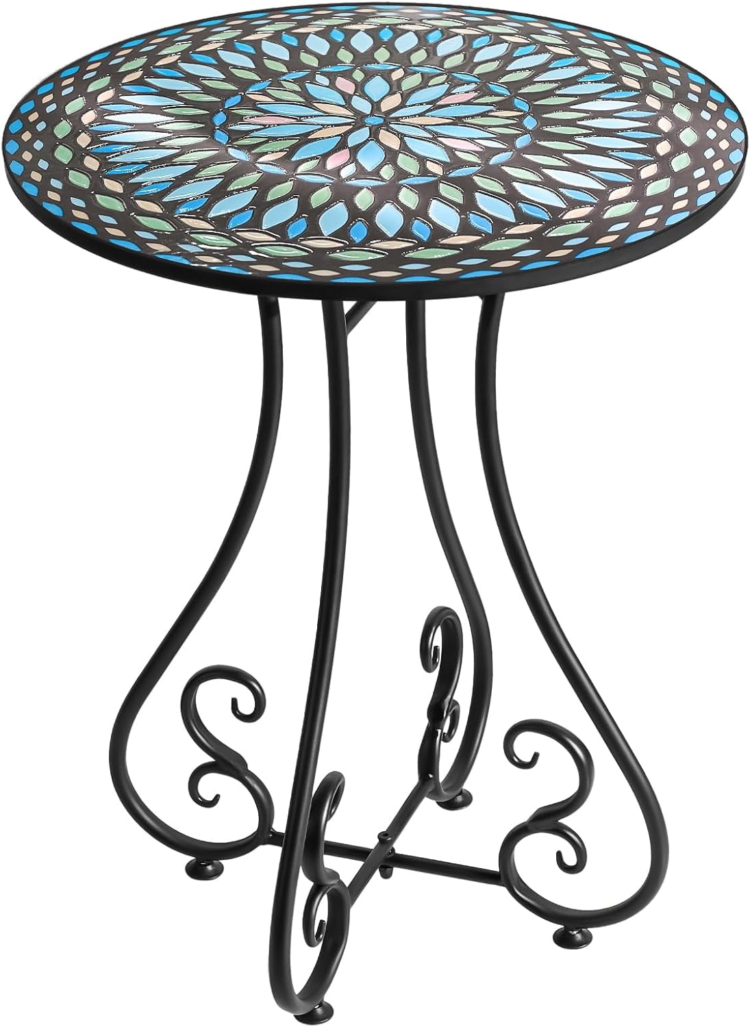 18" round end table, unique relief ceramic tile tabletop with metal ...