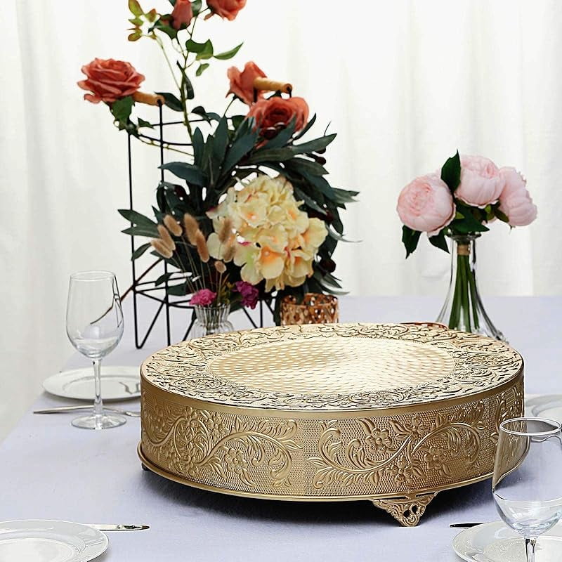 18" Round Gold Embossed Metal Cake Plateau Stand Riser Wedding Dessert ...