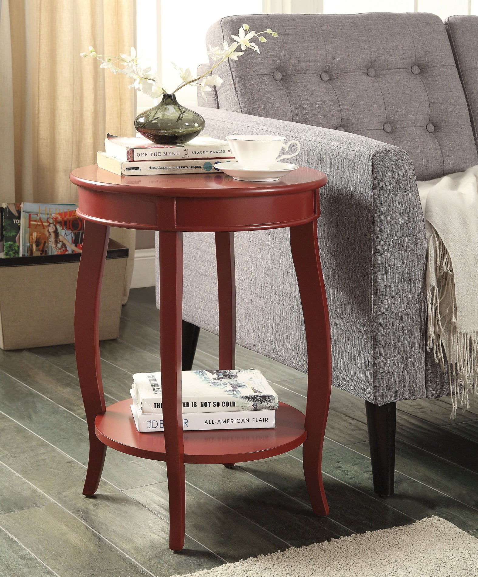 18" Round Side Table, Modern Coffee Table with Wooden Table Top and ...