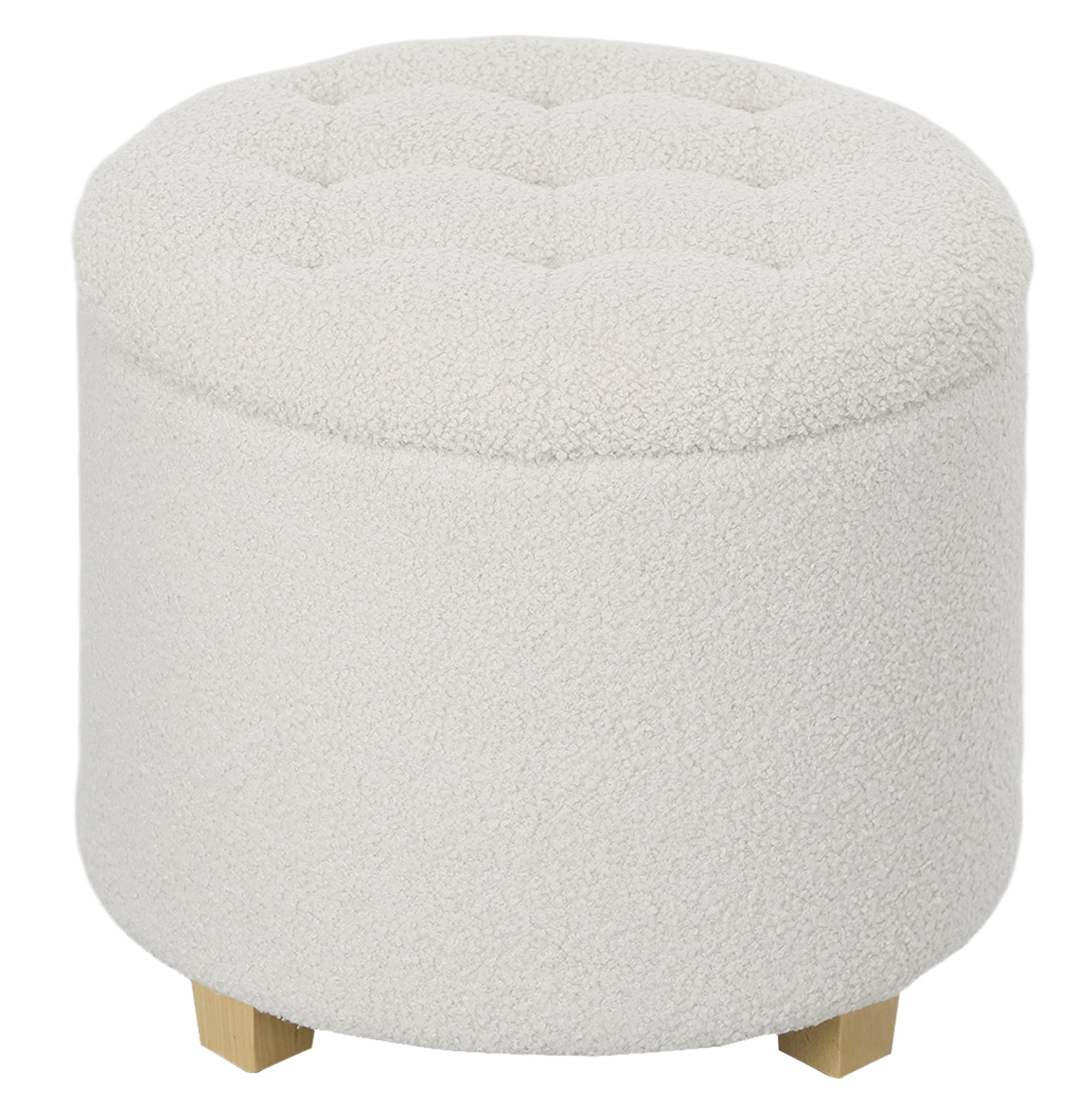 Round Storage Ottoman, 18" Teddy Fleece Foot Stool with Lid, White ...