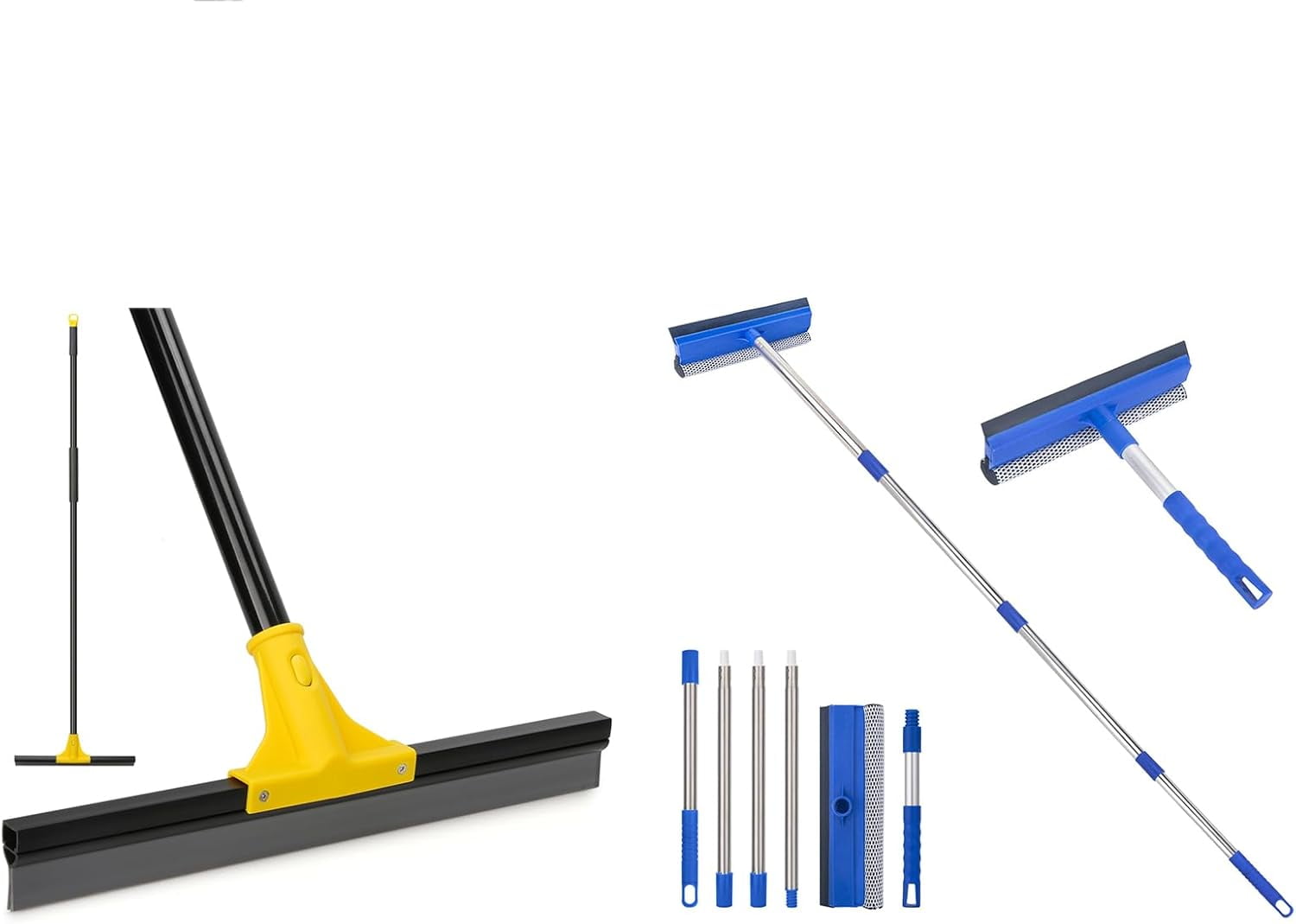 18'' Rubber Squeegee Broom for Floor with 60'' Long Handle, Window ...