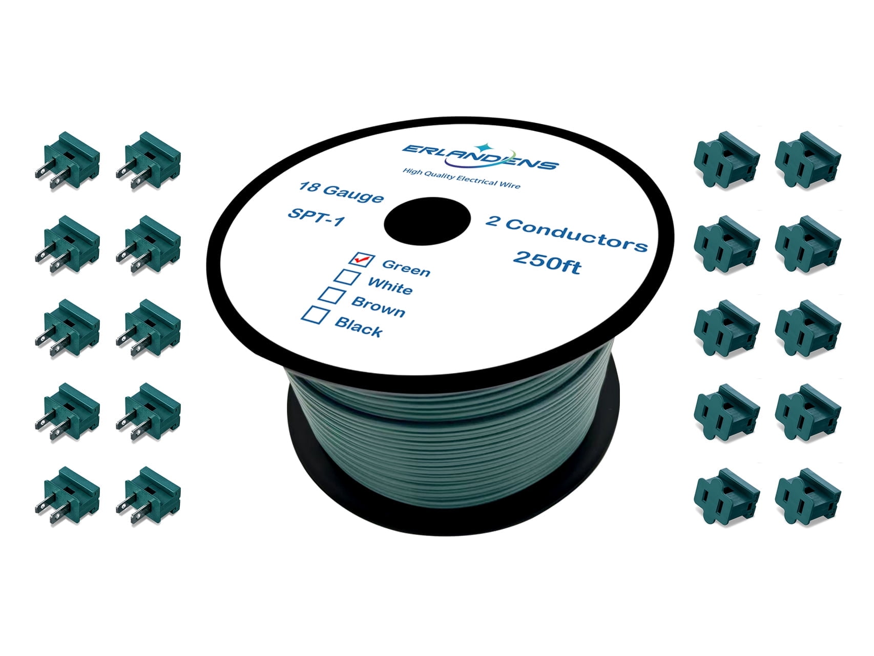 18#SPT-1W 250FT Electrical Wire 18/2 Zip Cord with 20 Vampire Plugs ...