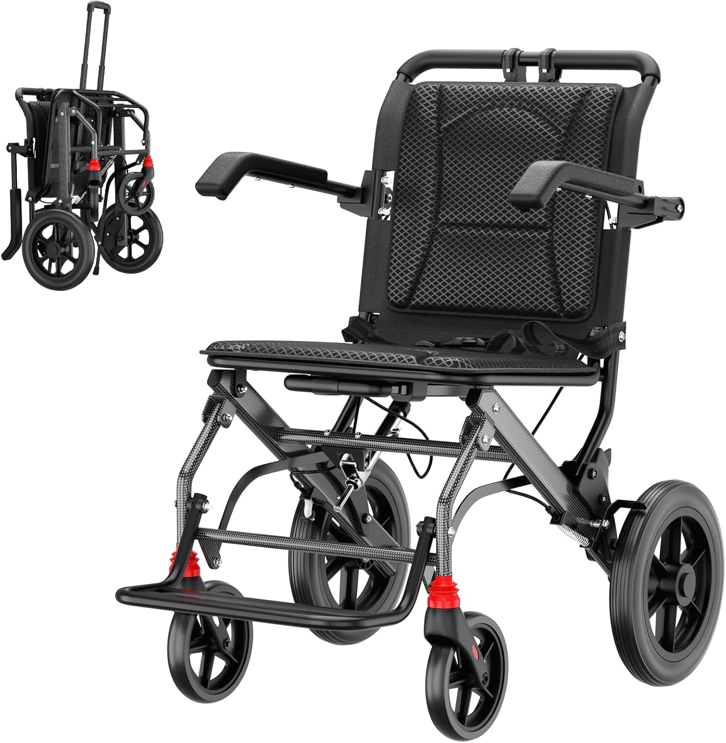 (18" Seat Width) Portable Transport Wheelchair Foldable Lightweight ...