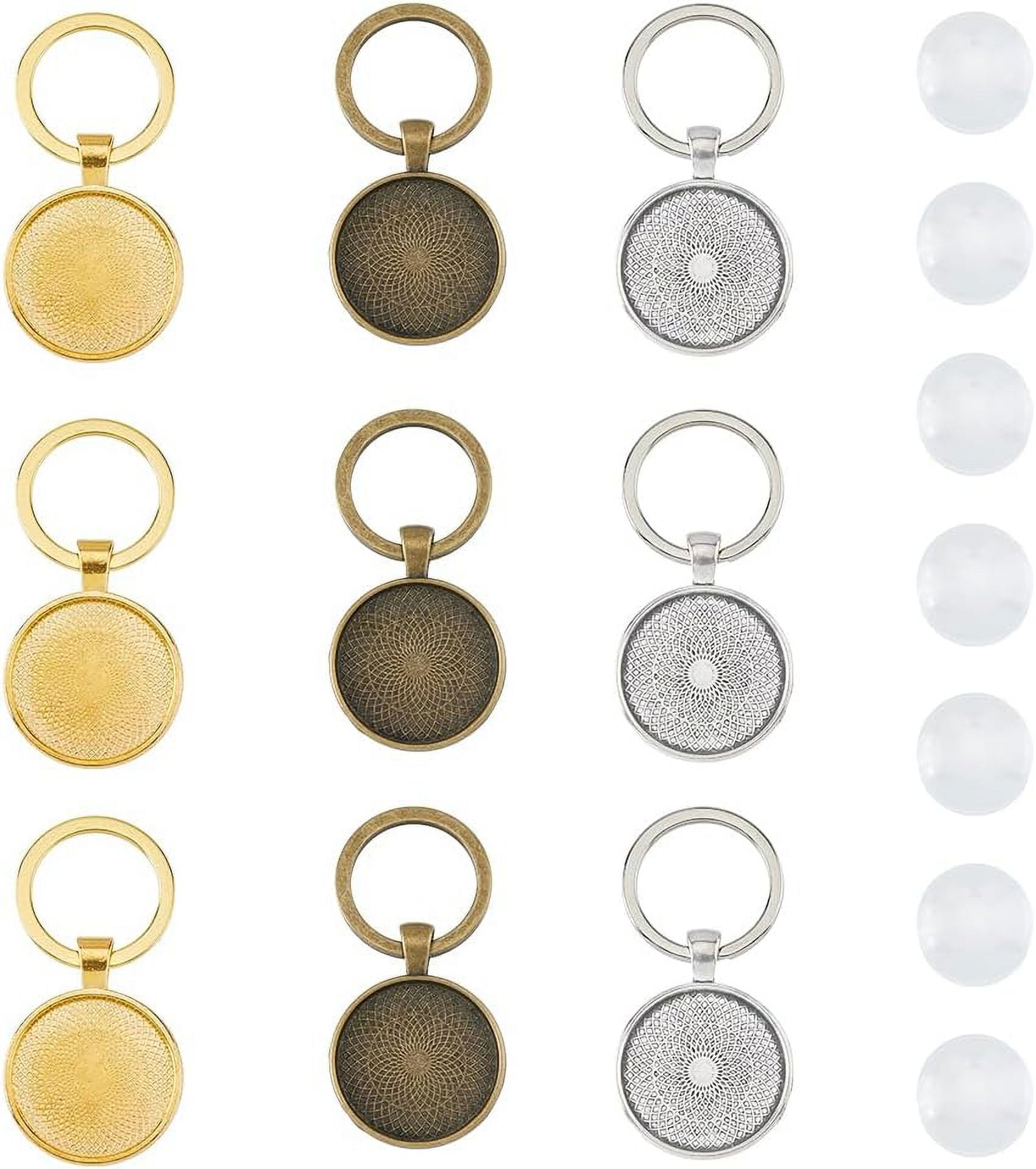 18 Set Cabochon Keychain Kit - 3 Color Alloy Pendant Settings Glass ...