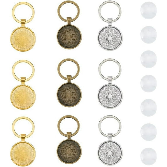 18 Set Cabochon Keychain Kit - 3 Color Alloy Pendant Settings Glass ...
