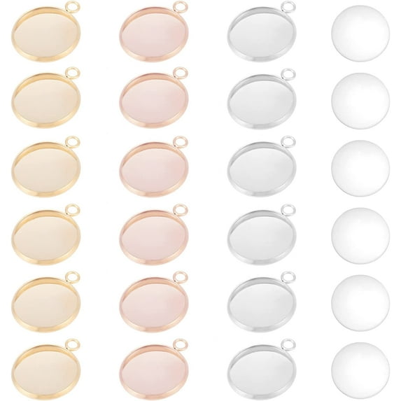 18 Sets 3 Colors 16mm Flat Round Tray Pendant Making Kits Stainless ...