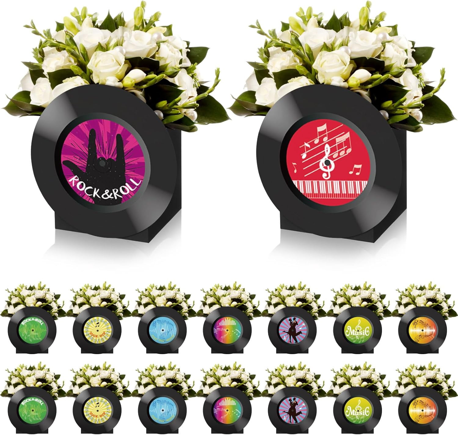 18 Sets 50s Vinyl Record Flower Boxes for Table Retro Music Table ...