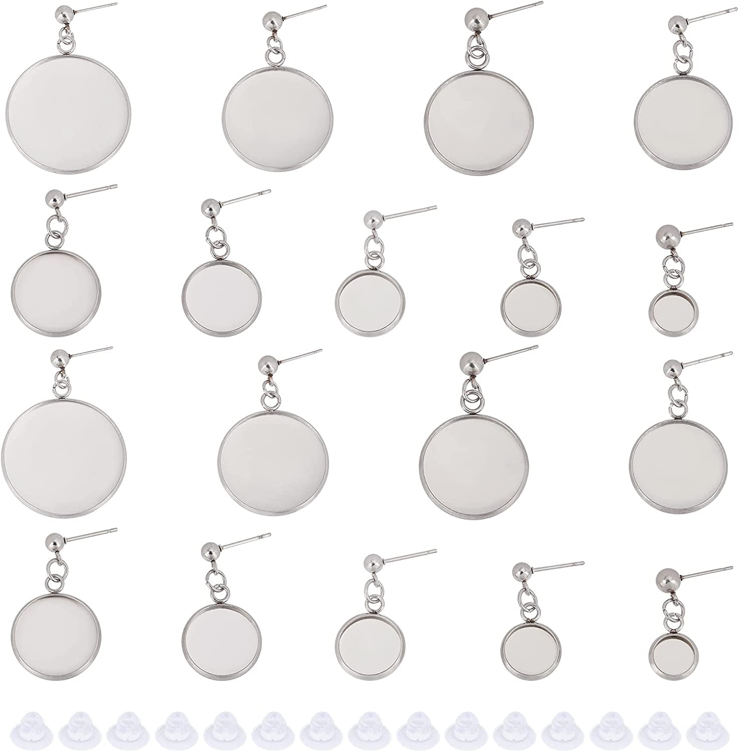 18 Sets 9 Sizes Flat Round Earring Making Kits 304 Stainless Steel Stud ...