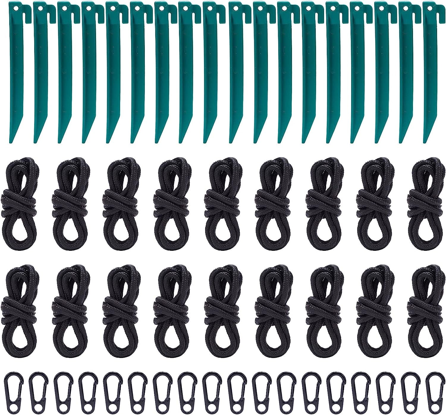 18 Sets Landscape Edging Stakes Tent Pegs Spikes with Spring Gate Rings Nylon Pull Rope for ...