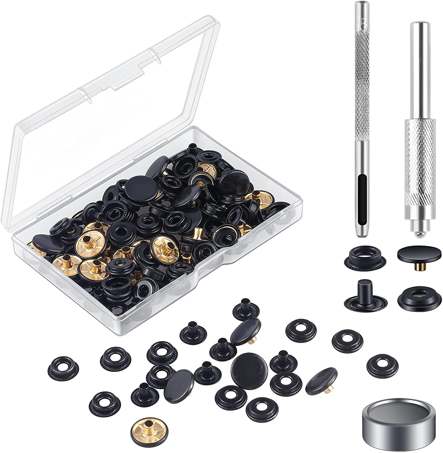 18 Sets Press Studs Cap Button, Stainless Steel Snap Fasteners Kit with ...