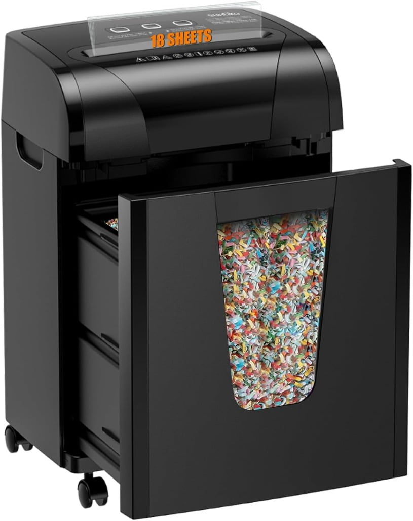 18-Sheet Cross Cut Paper Shredder, Office Shredder with 5.28 Gallon ...