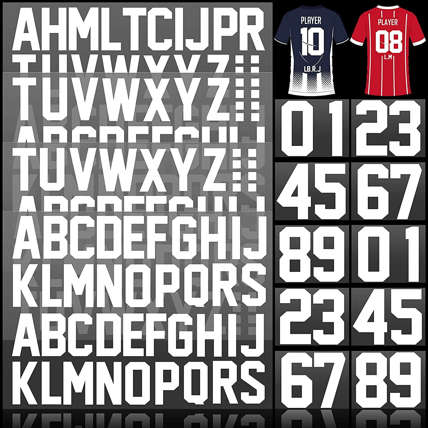 18 Sheets 216 Pieces 8 Inch Iron On Numbers T-Shirt 2 Inch Iron On ...