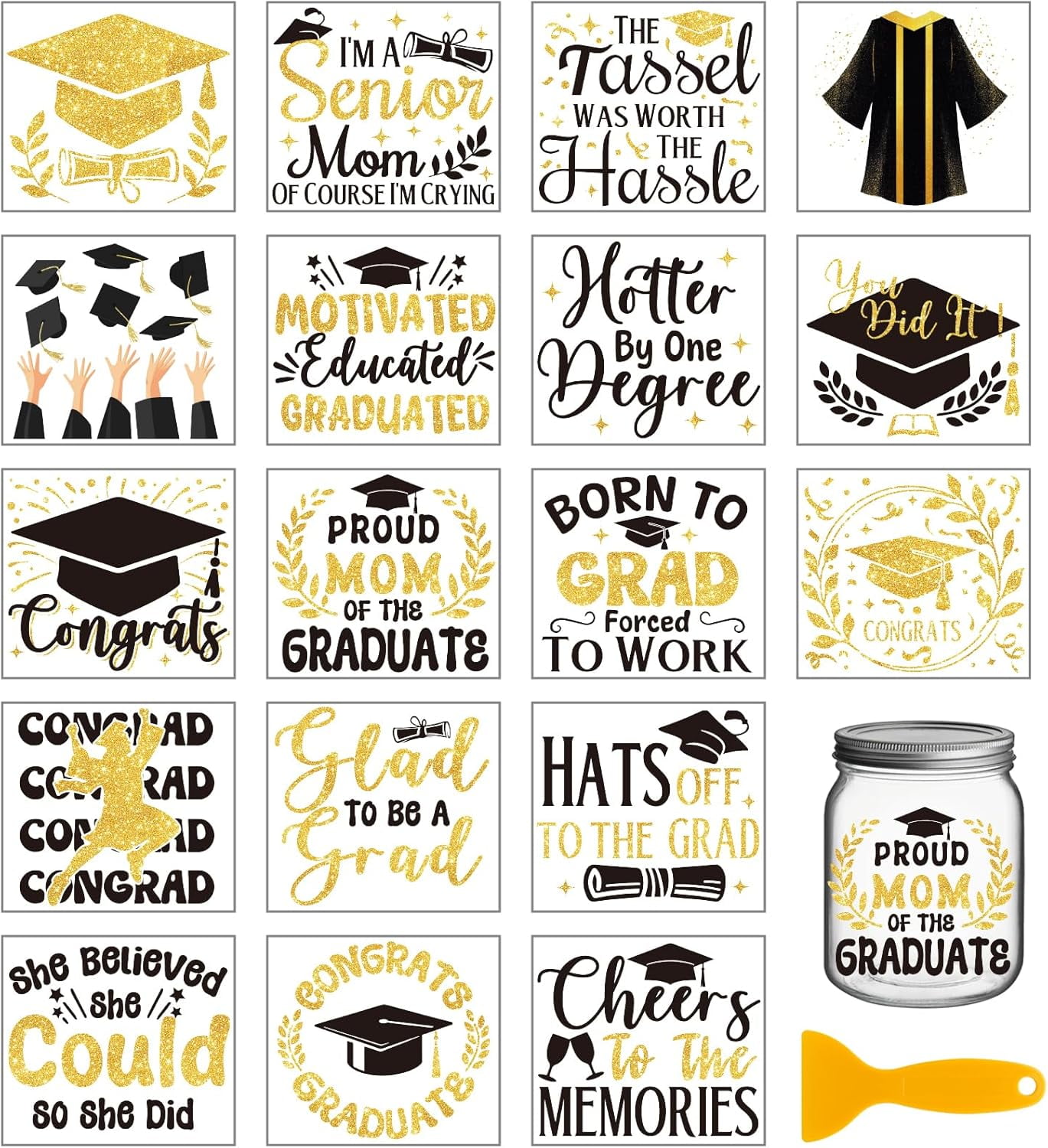 18 Sheets 3.9x3.6inch Graduation Rub on Transfer Colorful Graduation ...