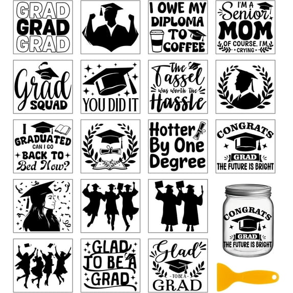 18 Sheets 3.9x3.6inch Graduation Rub on Transfer Graduation Cap Vase ...