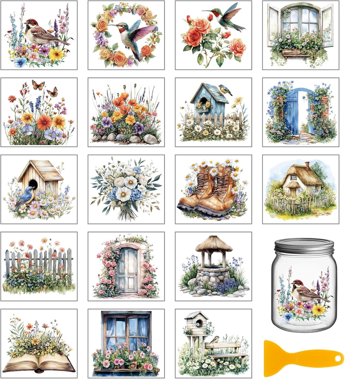18 Sheets 3.9x3.6inch Retro Flowers Birds Rub on Transfer Colorful ...