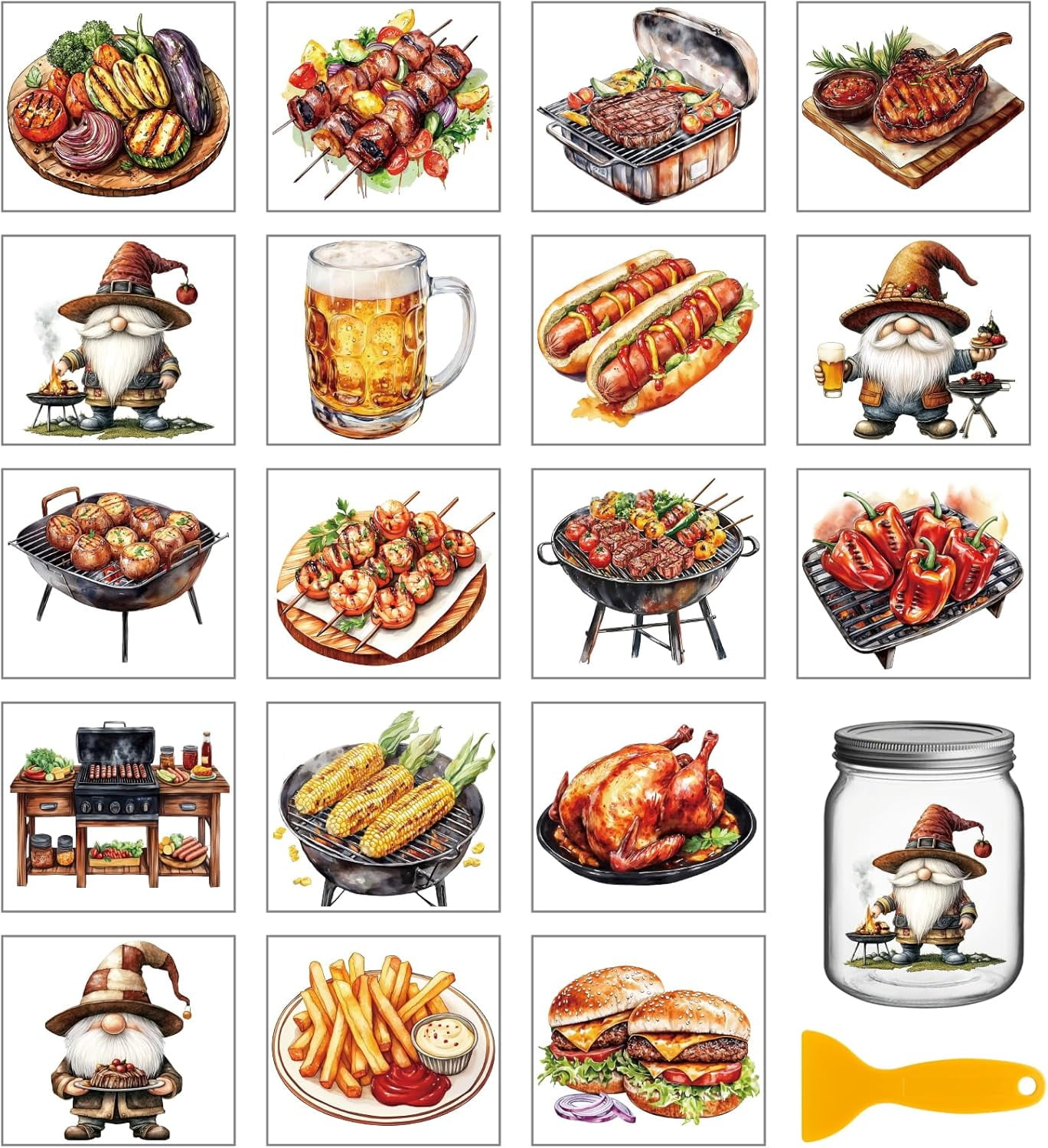 18 Sheets Barbecue Foods Rub on Transfers Crafts Cooking Gnome ...