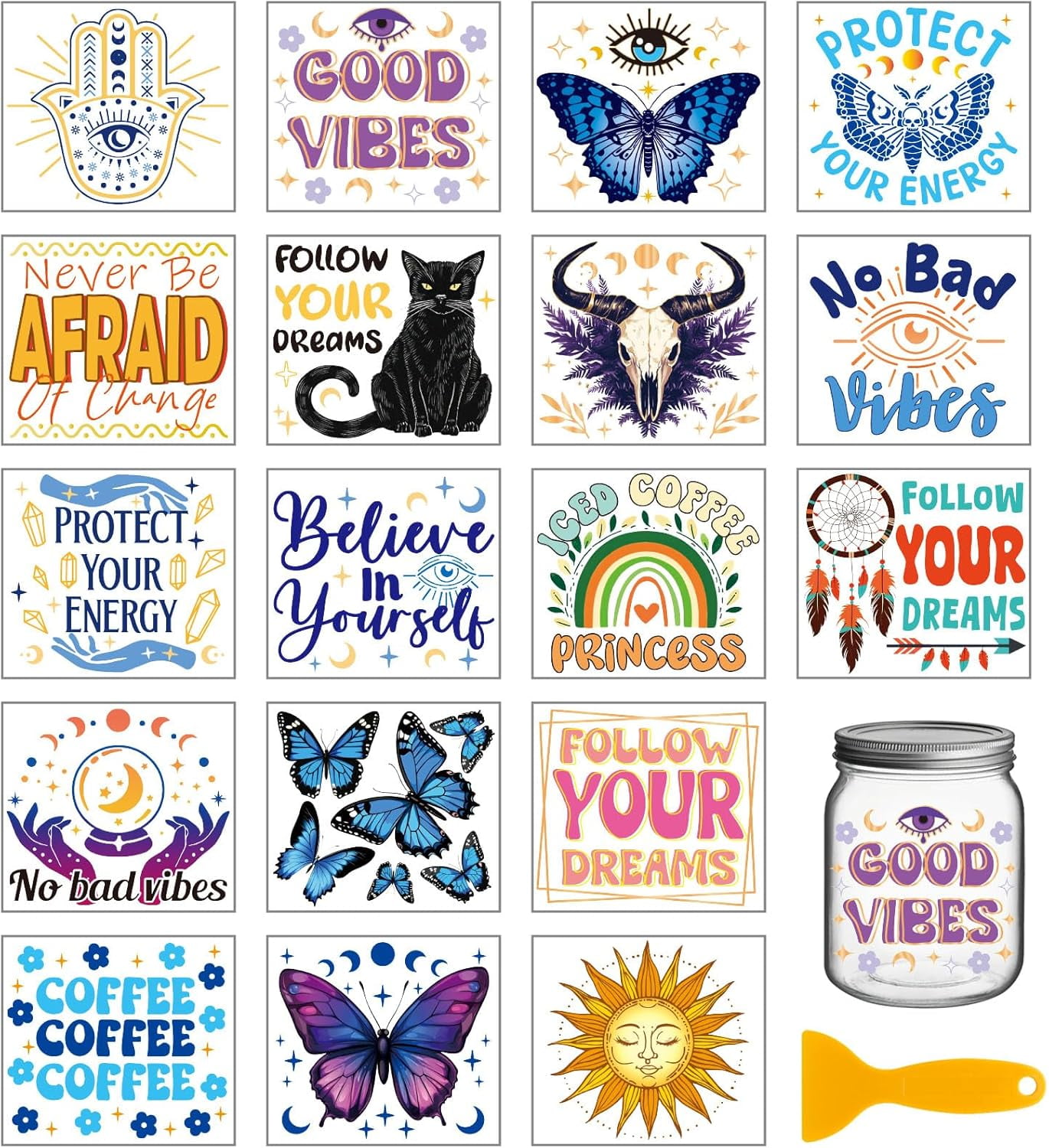 18 Sheets Bohemian Devil's Eye Rub on Transfer 3.9x3.6inch Colorful ...
