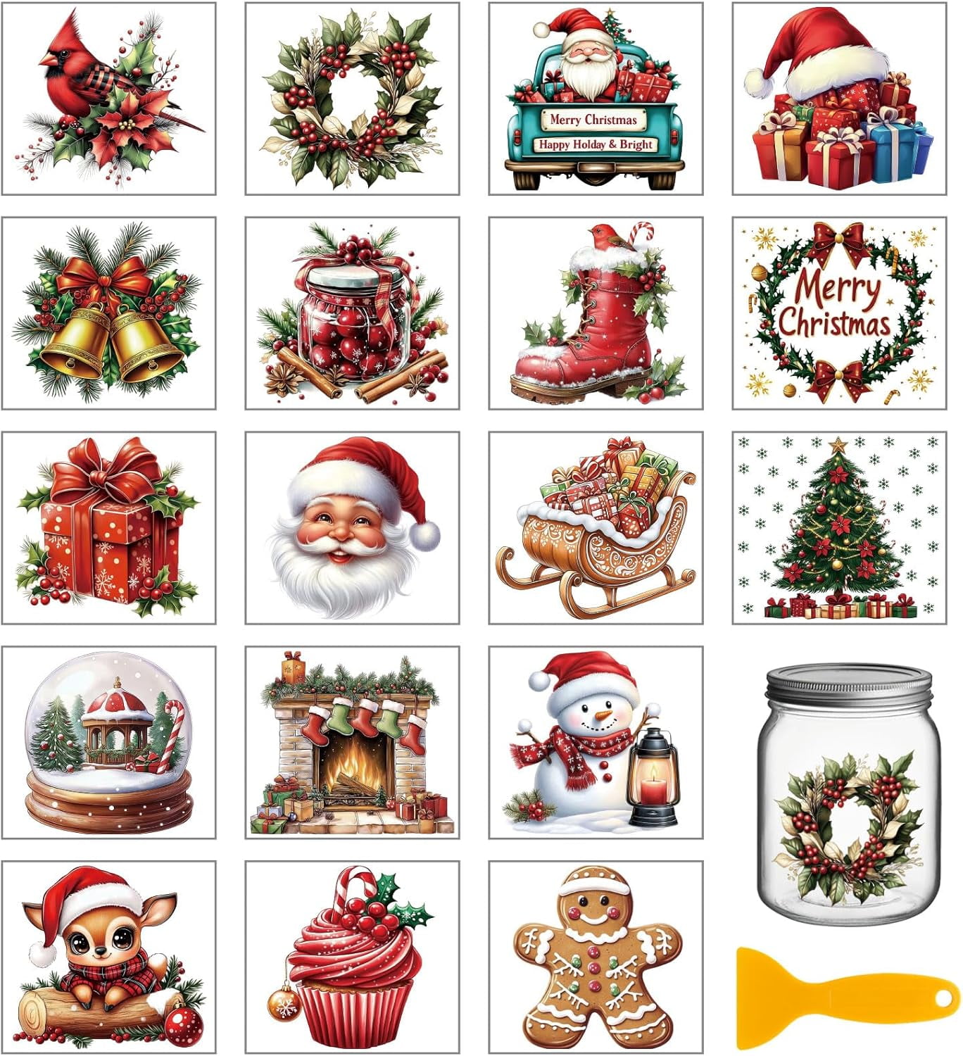 18 Sheets Christmas Deer Transfer Stickers 3.9x3.6inch Santa Claus ...