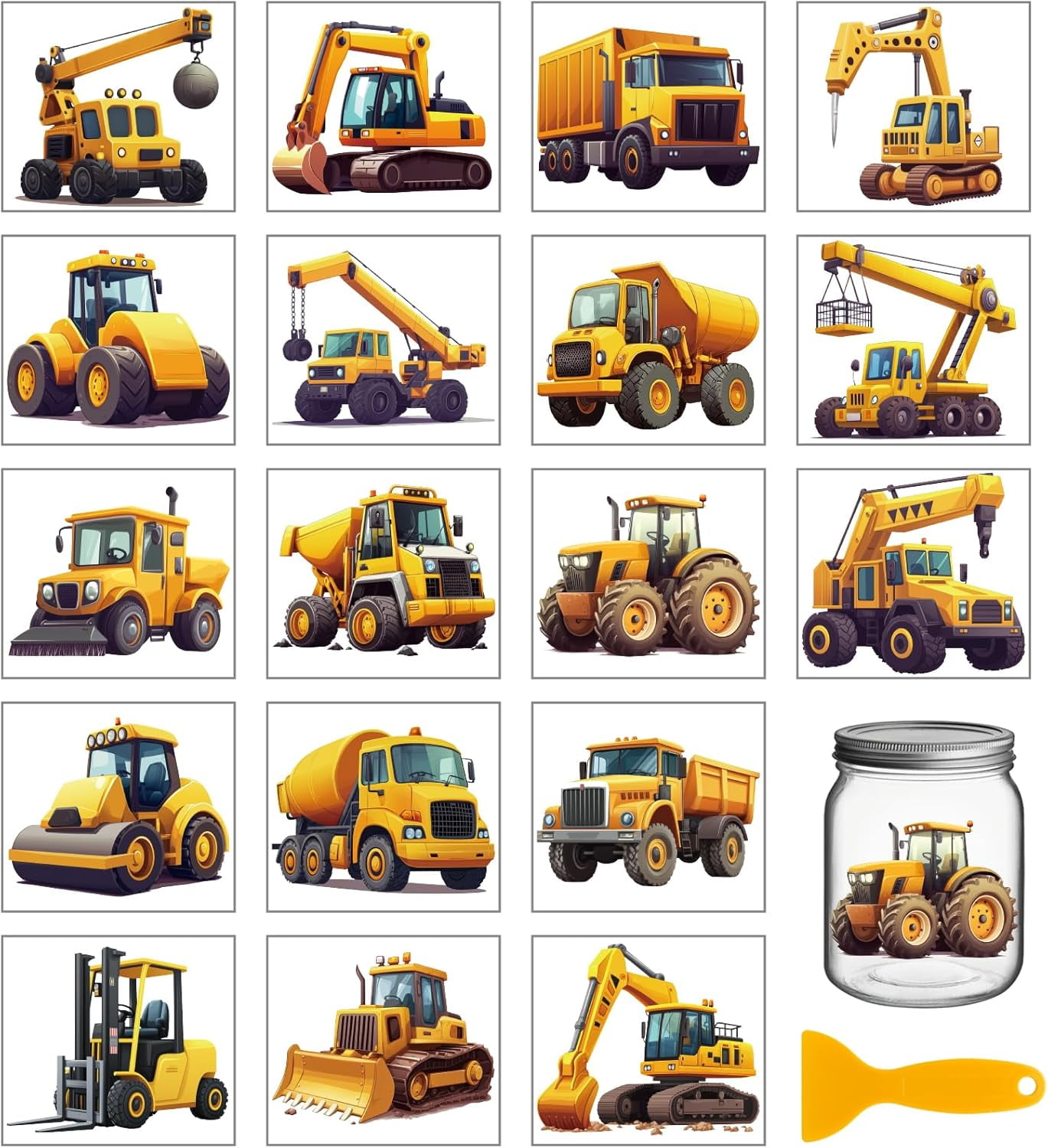 18 Sheets Construction Vehicle Colorful Transfer Stickers 3.9x3.6inch ...