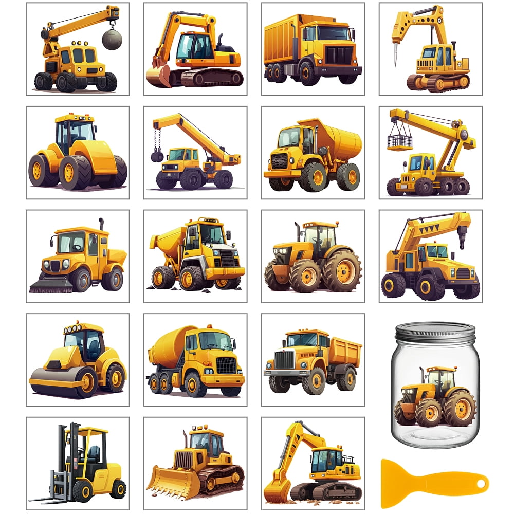 18 Sheets Construction Vehicle Colorful Transfer Stickers 3.9x3.6inch ...