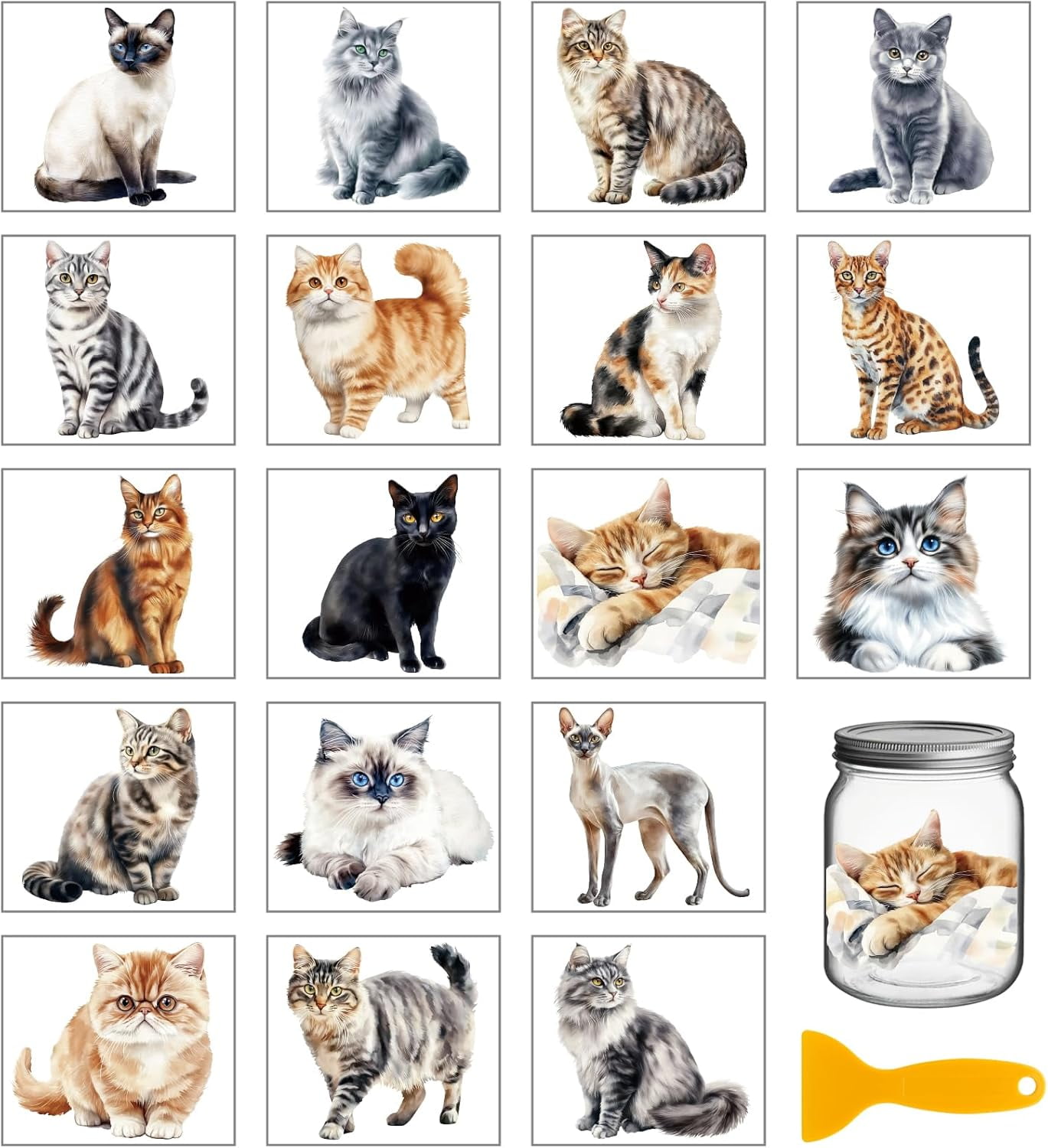 18 Sheets Cute Cat Rub on Transfer 3.9x3.6inch Colorful Realistic Cat ...