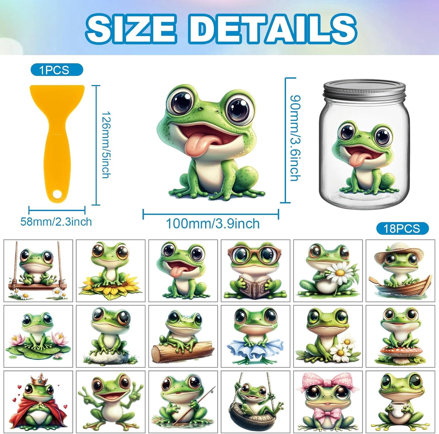18 Sheets Cute Frog Transfer Stickers 3.9x3.6inch Flower Mushrooms ...