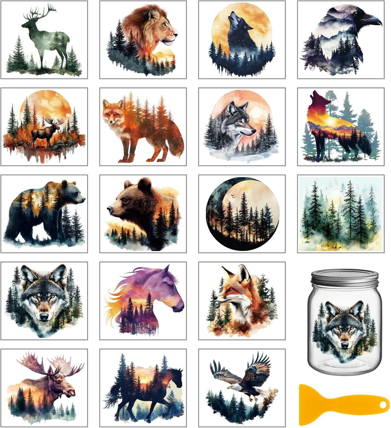 18 Sheets Forest Animals Transfer Stickers 3.9x3.6inch Bear Deer ...