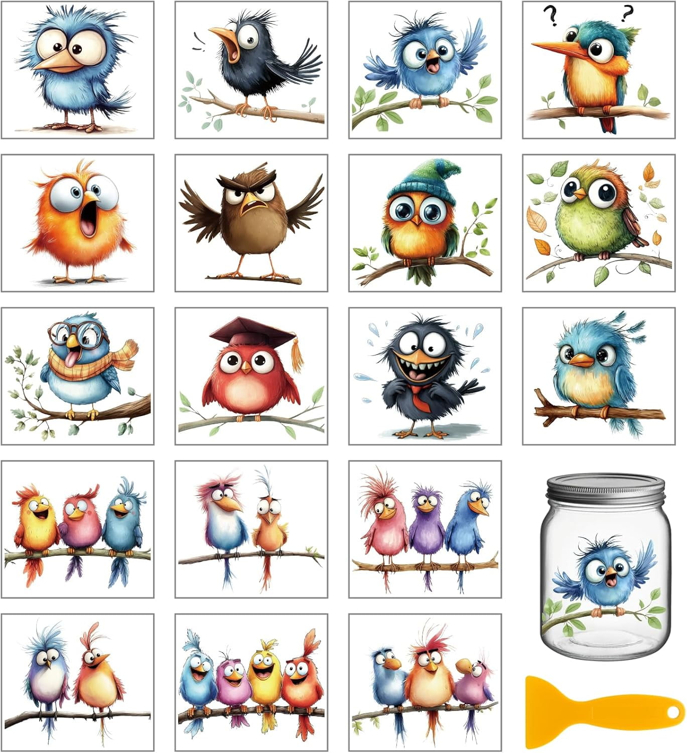 18 Sheets Funny Birds Rub on Transfer 3.9x3.6inch Colorful Animals Vase ...