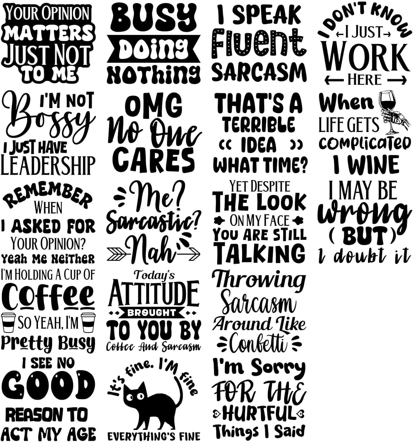 18 Sheets Funny Sarcasm Silhouette Transfer Stickers 3.9x3.6inch ...
