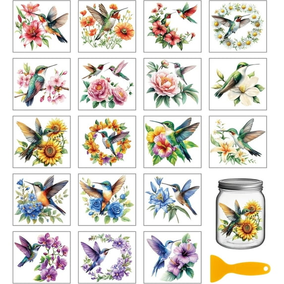 18 Sheets Hummingbirds and Flowers Rub on Transfers for Crafts Peonies Florals Animals ...