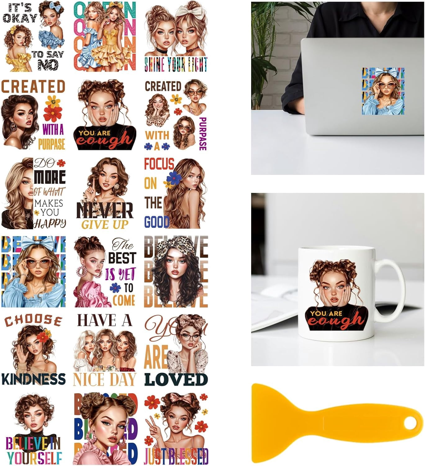 18 Sheets Ladies Transfer Stickers 3.9x3.6inch Fashion Ladies Decals ...