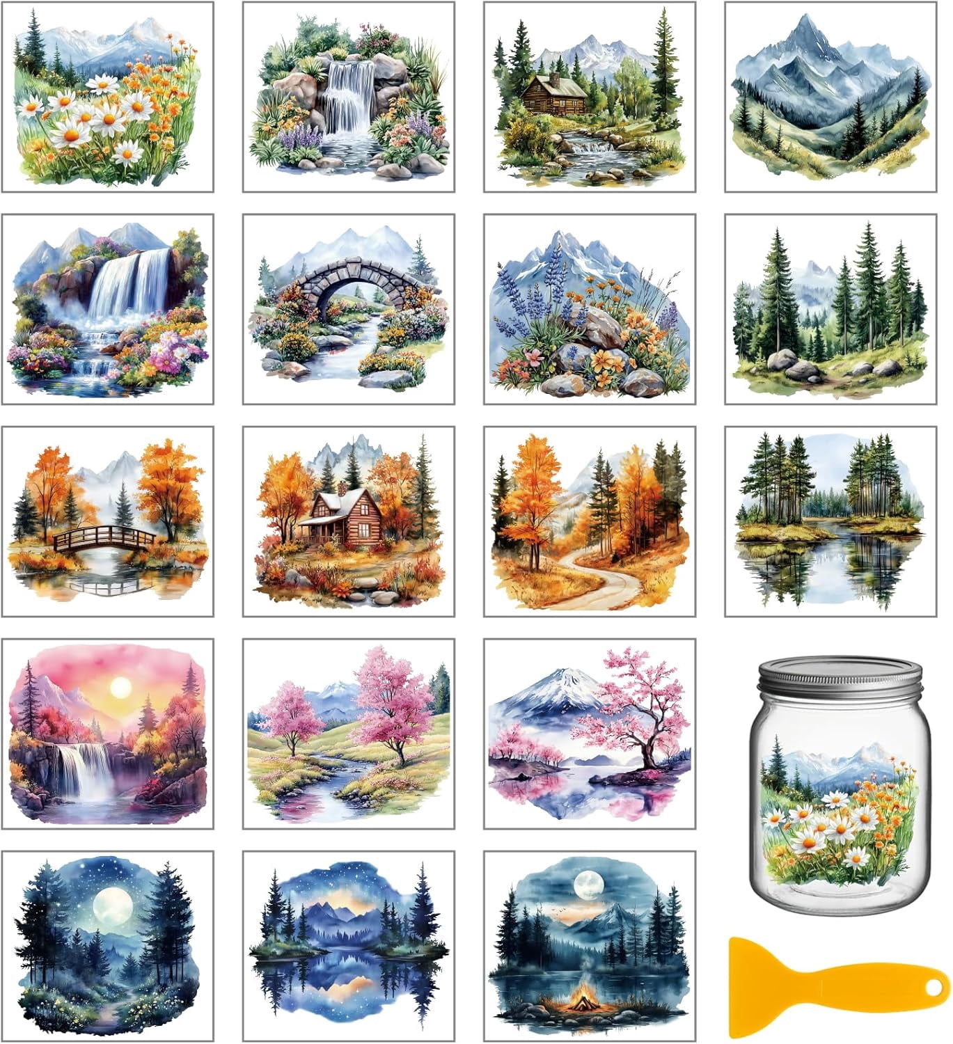 18 Sheets Natural Scenery Rub on Transfers Mountains and Rivers ...