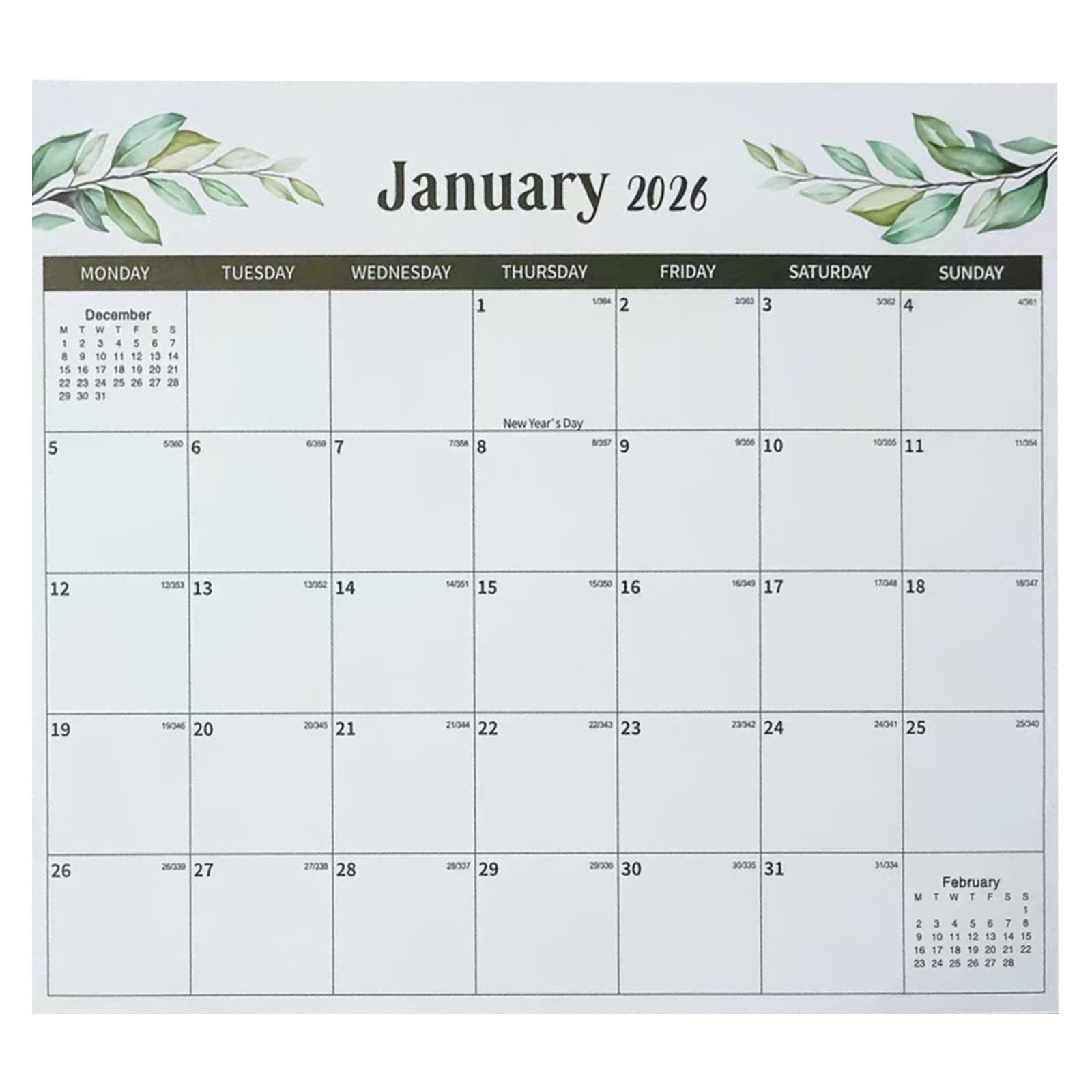 18 Sheets One Year Calendar Year Long Calendar 2026 Full Year Calendar ...