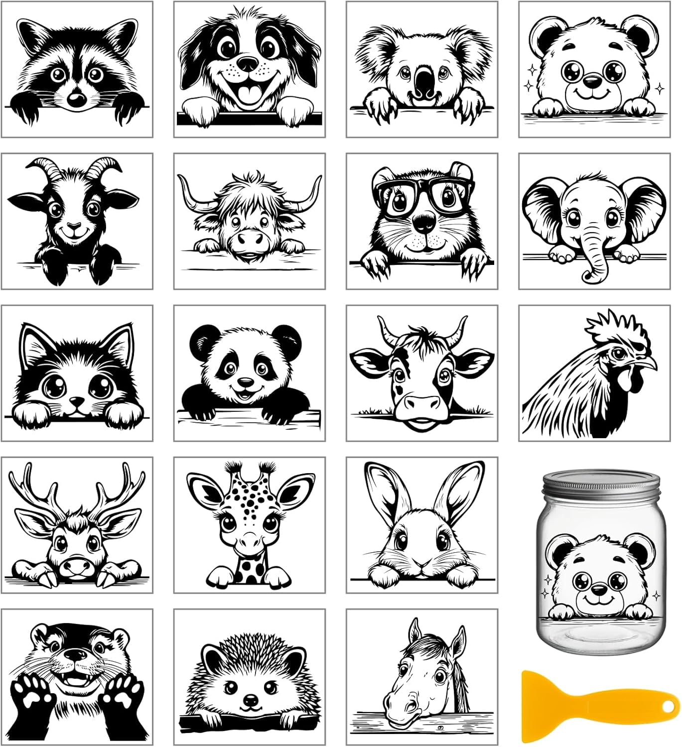 18 Sheets Peek Animals Transfer Stickers 3.9x3.6inch Cute Animals ...
