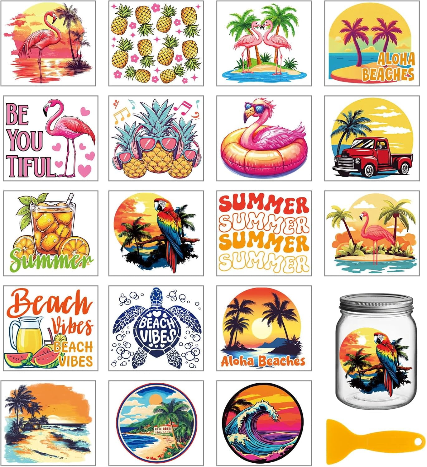 18 Sheets Summer Flamingo Rub on Transfer 3.9x3.6inch Colorful ...