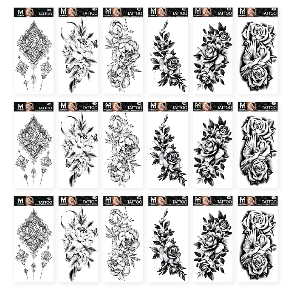 18 Sheets Temporary Tattoo For Men Adults Fake Tattoo For Women Sleeve ...