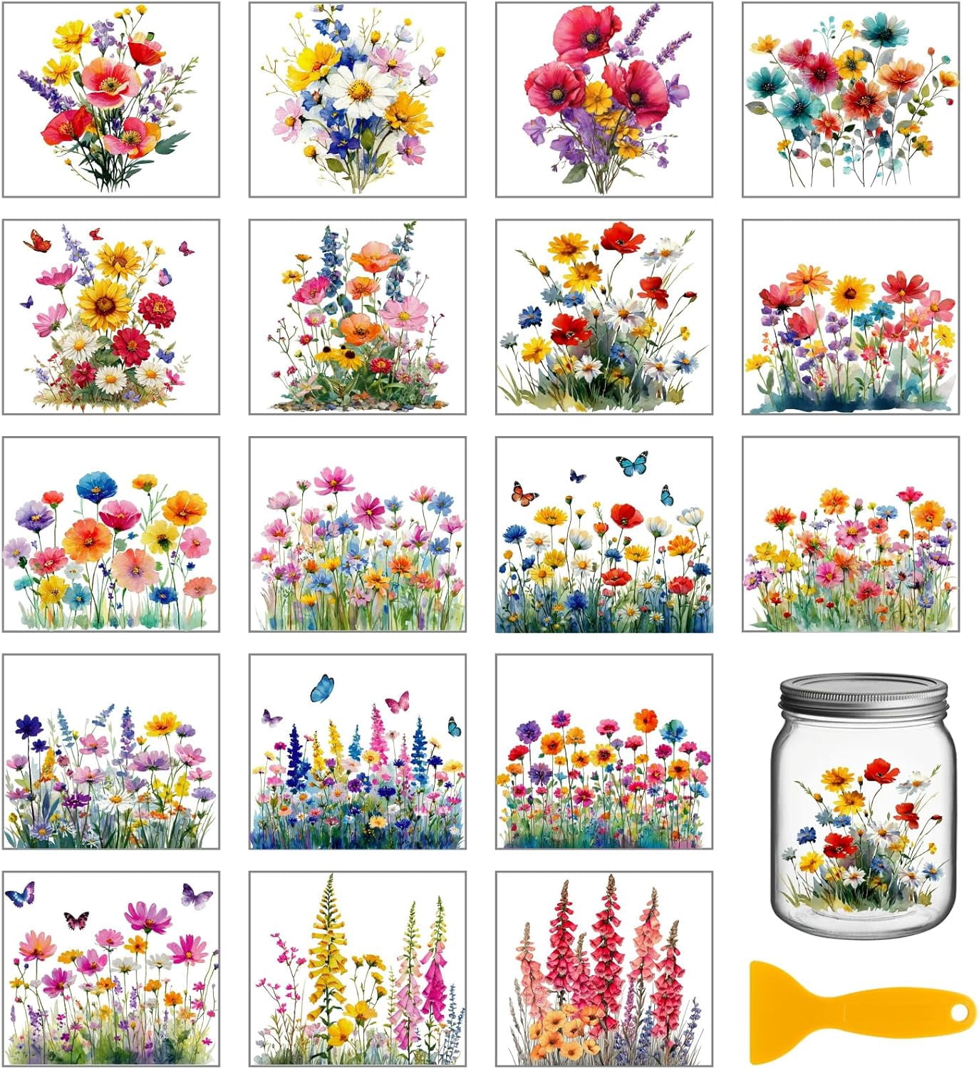 18 Sheets Wildflowers Rub on Transfer 3.9x3.6 inch Colorful Plants ...