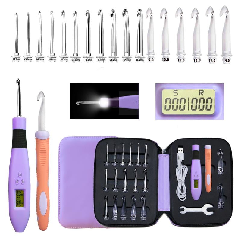 18 Size Counting Crochet Hooks with Light, Digital Counter Crochet ...