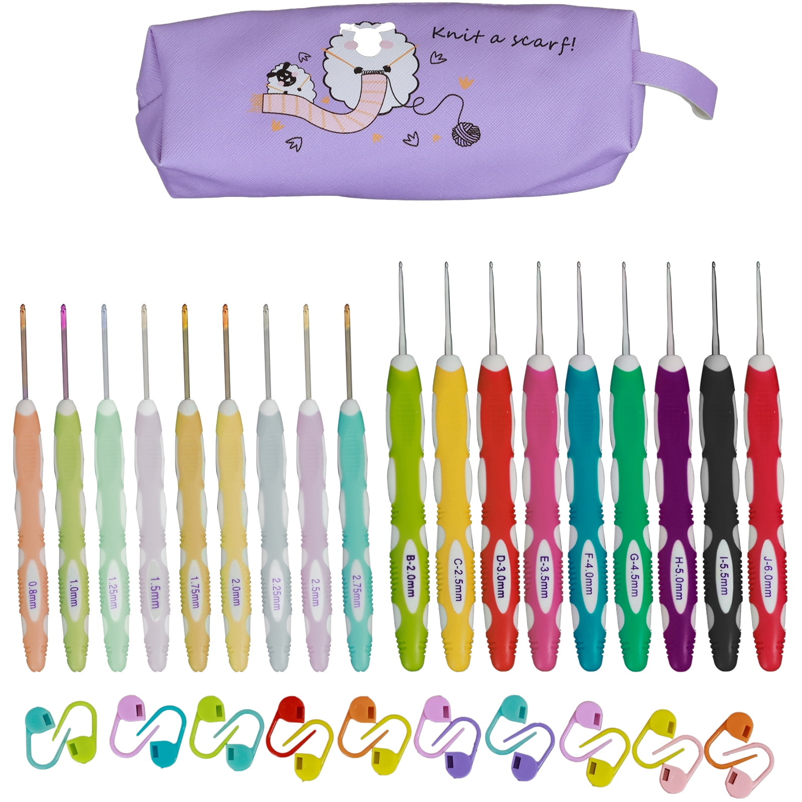 18 Sizes Crochet Hook Set Ergonomic Crochet Kit 0.8mm-6mm Crochet ...